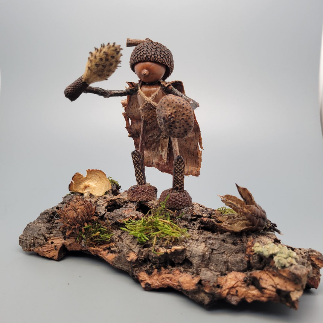 Oakie Acorn Elf Warrior. Holding His Club and Shield While Wearing His ...