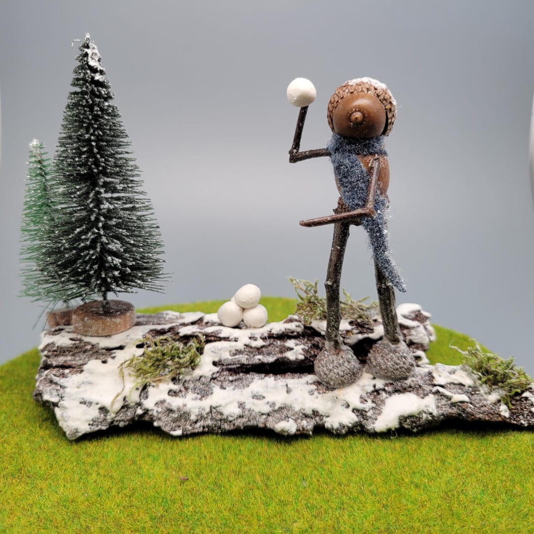 Oakie Acorn Elf, Fantasy Art Figurine, Playing in the Snow, Throwing ...