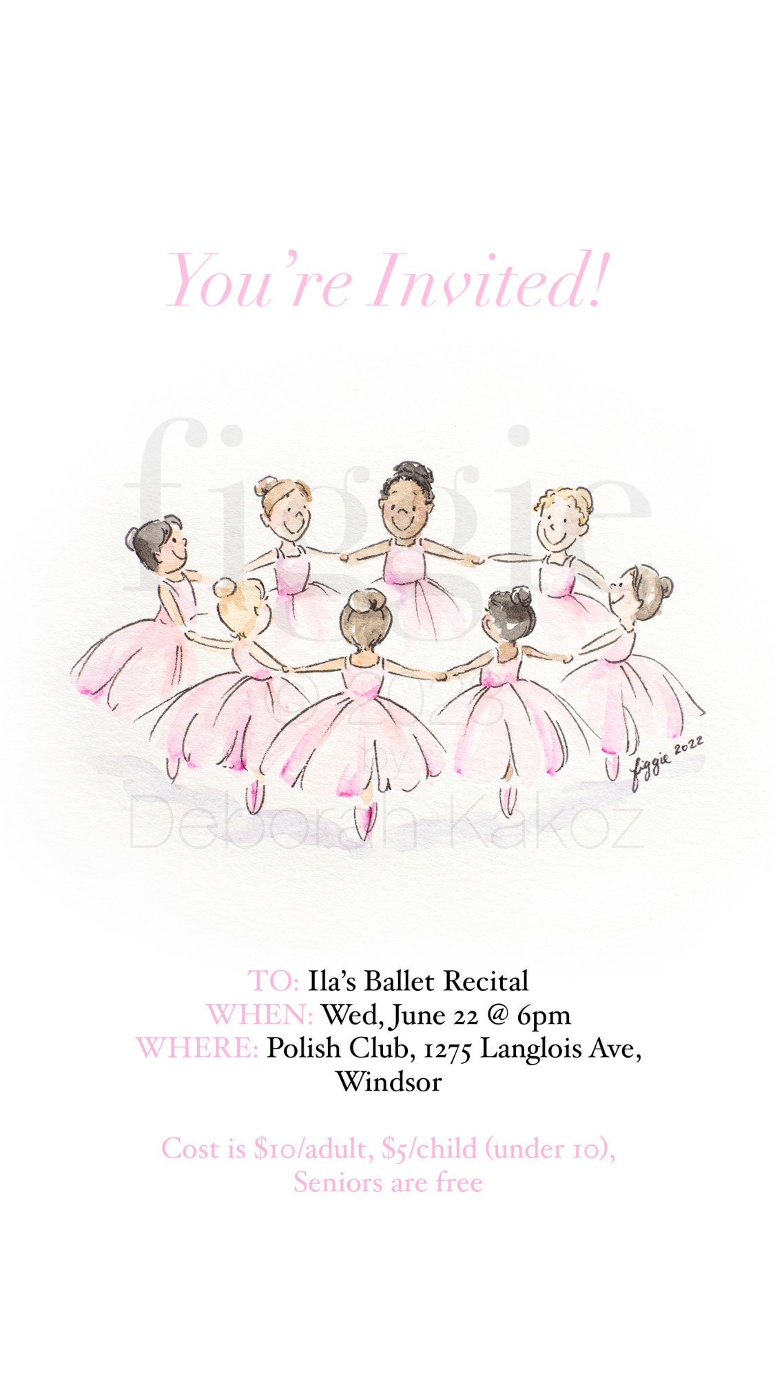 BALLERINA INVITATION Printable Digital Download | Watercolor Ballerina ...