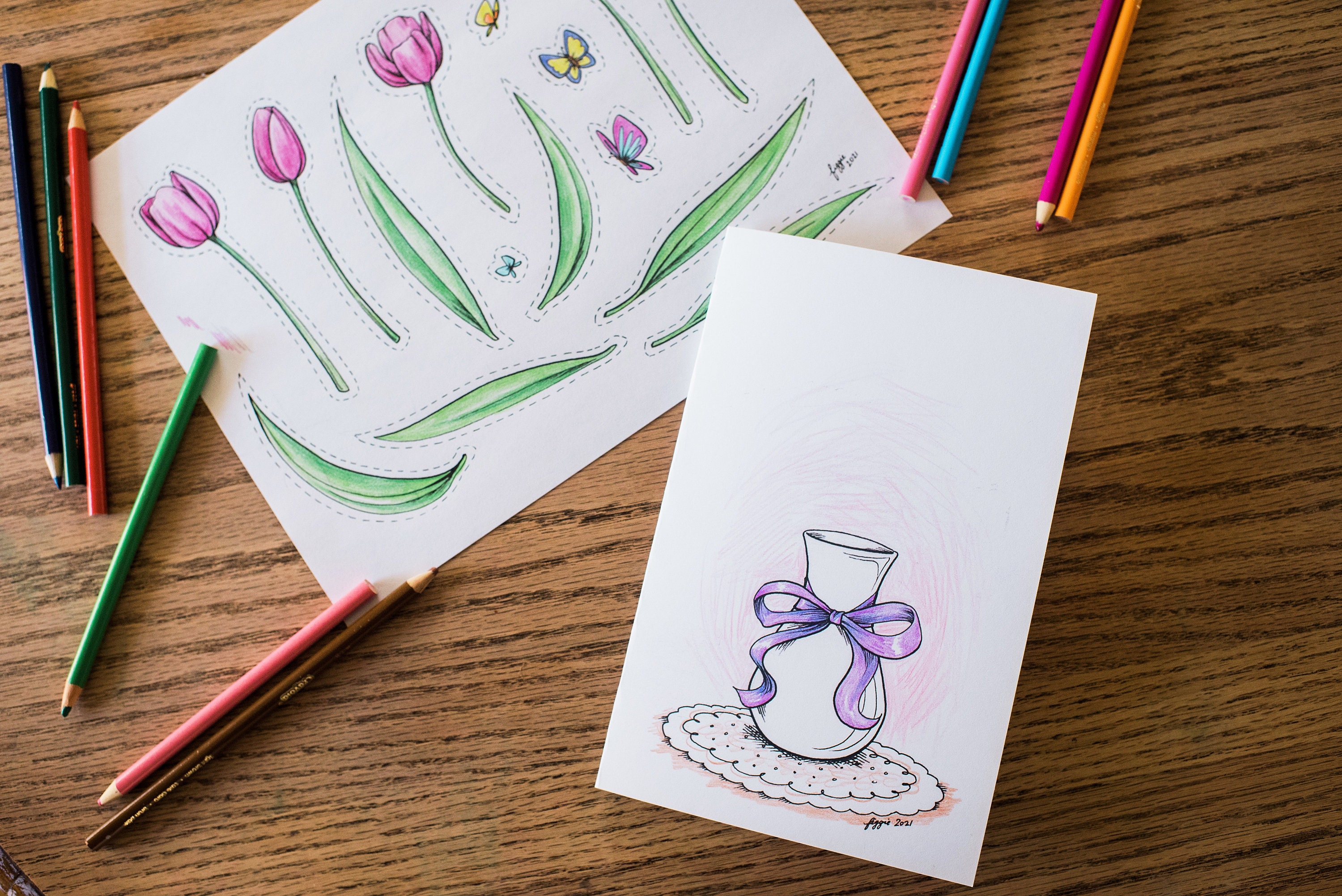 MOTHER'S DAY CARD Printable Coloring Pages | Tulip Bouquet | Paper ...