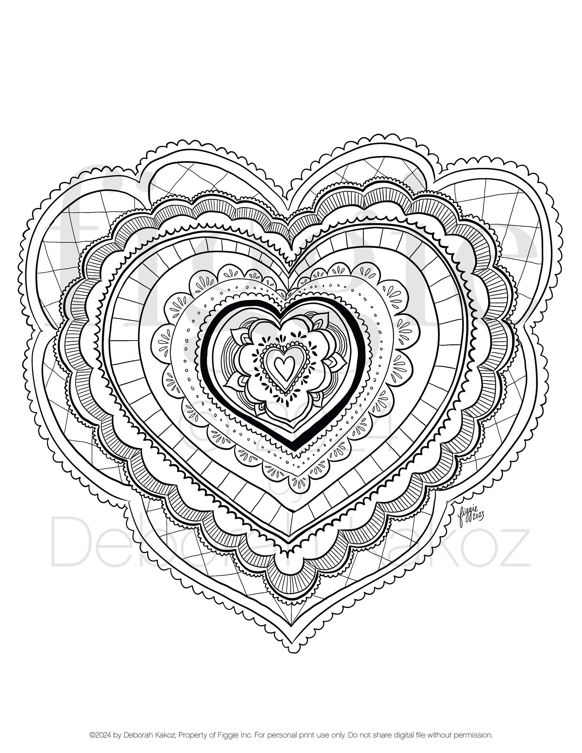 VALENTINE HEART DOILY Printable Coloring Page Lace Heart by Figgie - Etsy