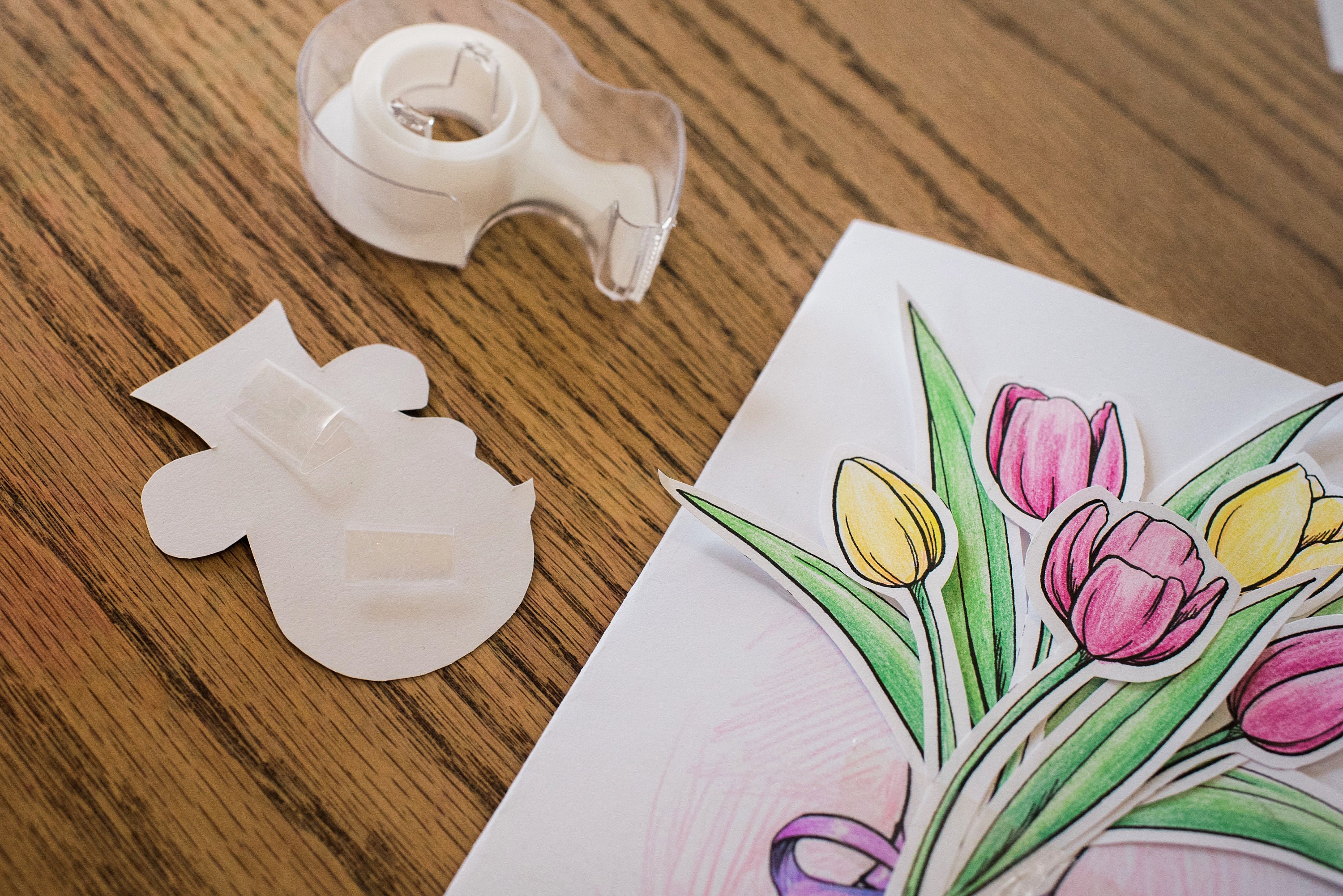 MOTHER'S DAY CARD Printable Coloring Pages Tulip Bouquet Paper Flowers ...