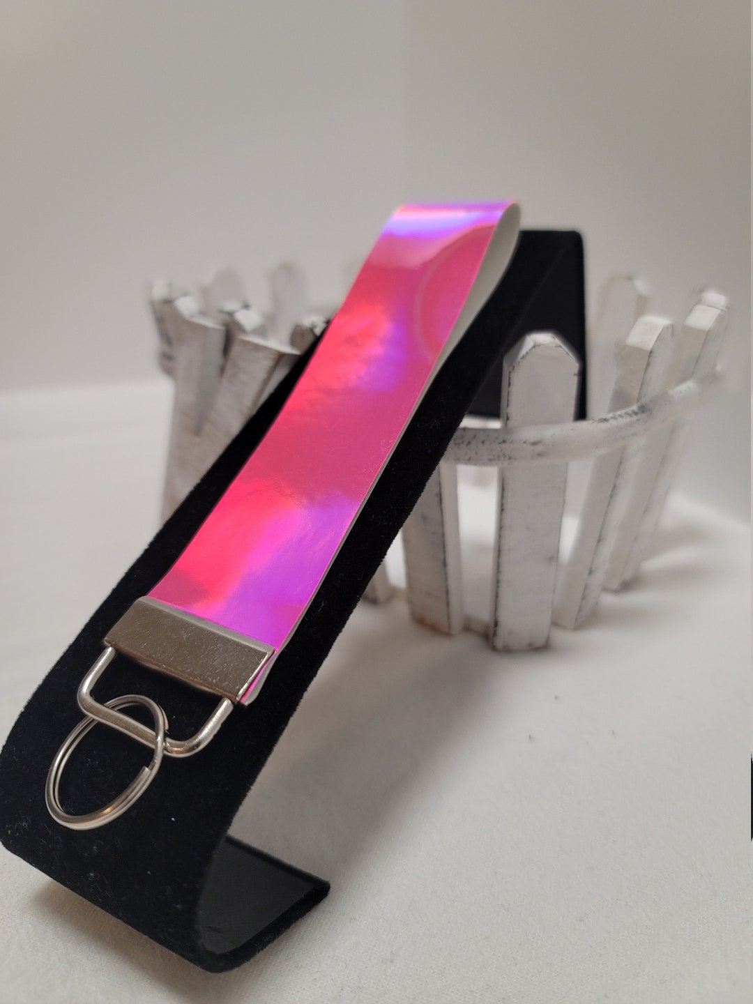 Wristlet Key Chain Faux Leather Reflective Pink Bright Neon 6 Inch - Etsy