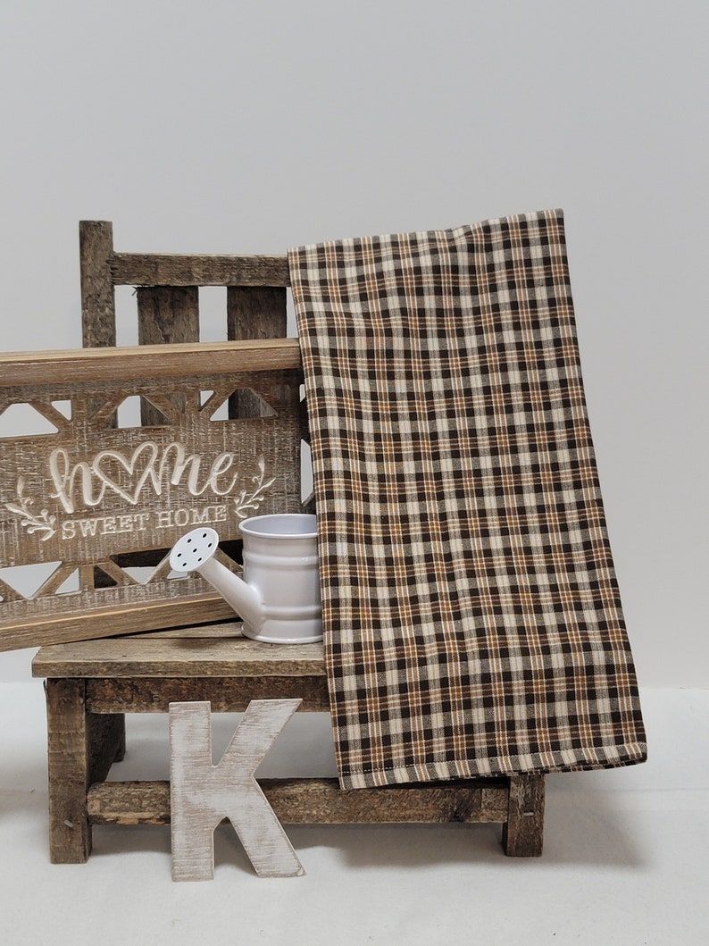 Handmade Cream Rust Brown Plaid Homespun Tea Towel With Hook - Etsy