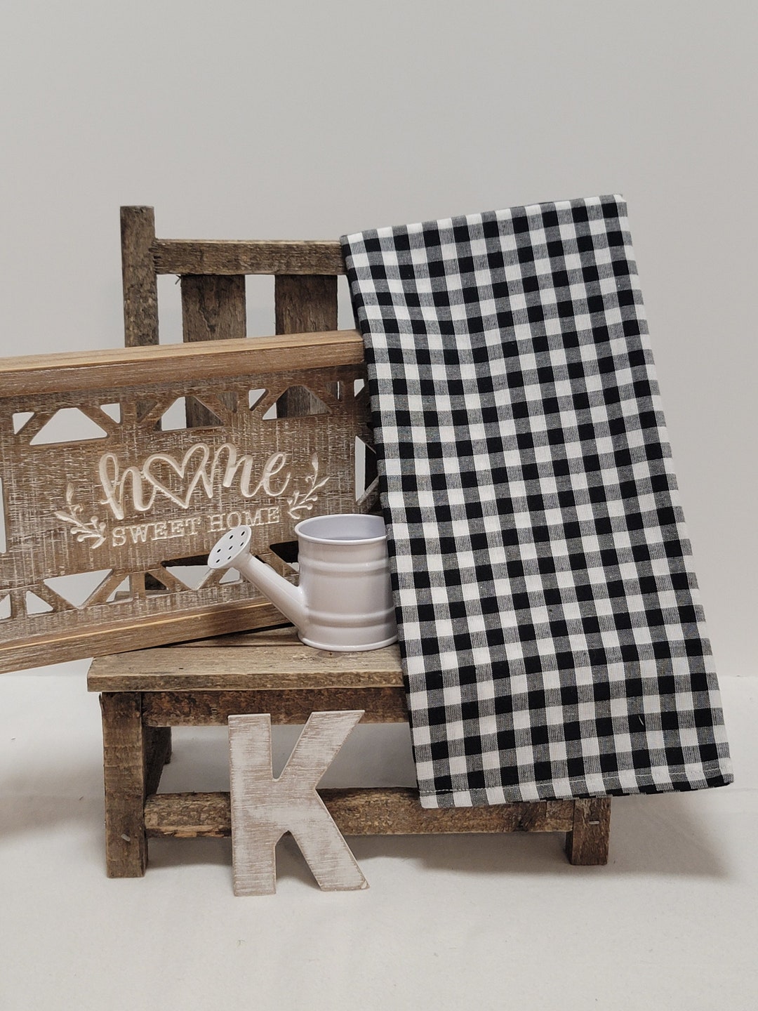 Handmade Black White Check Plaid Homespun Tea Towel With Hook Tag - Etsy