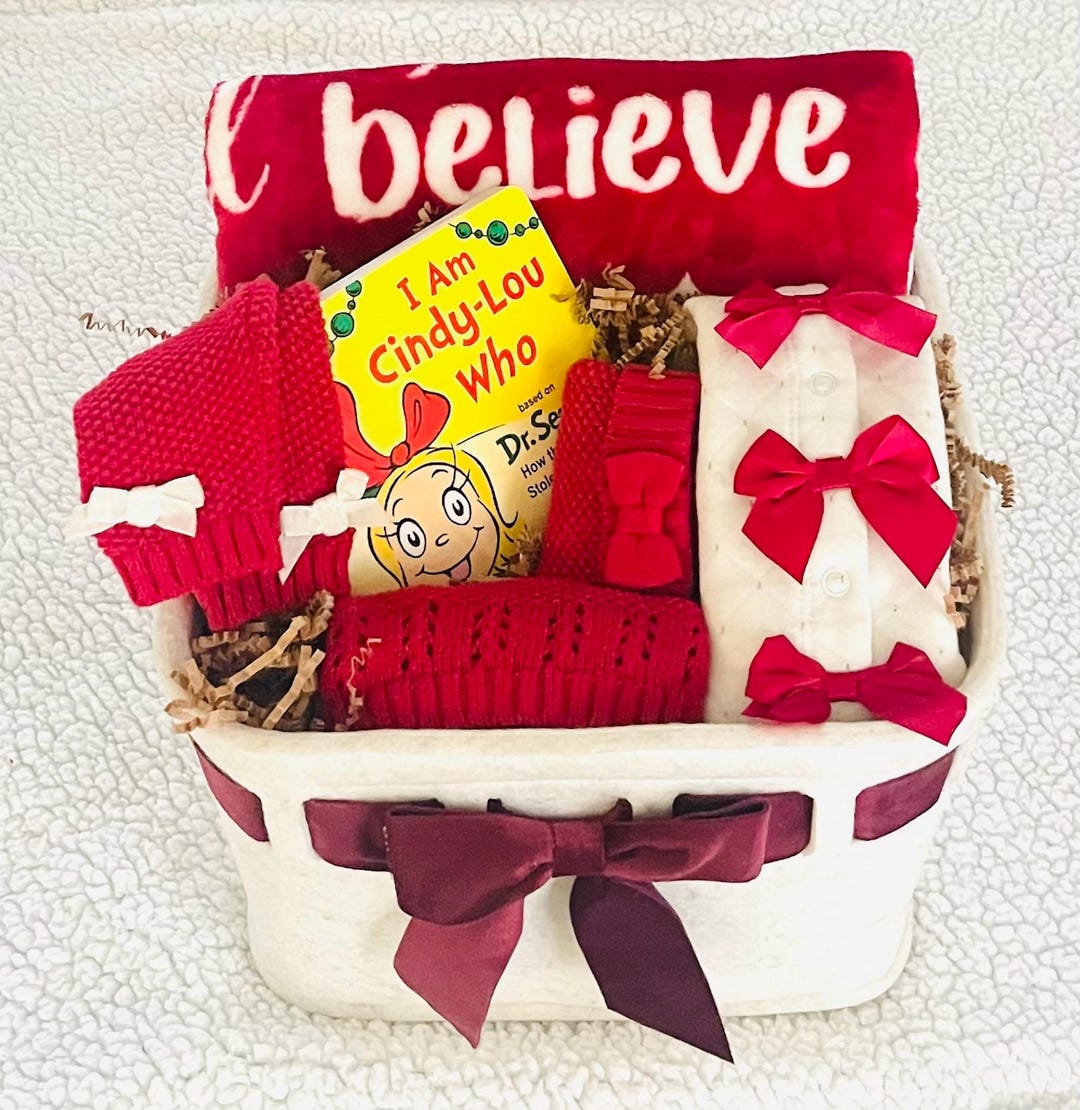 Baby Girl Christmas Gift Basket Set for 0 to 3 Month Old Grinch Themed ...