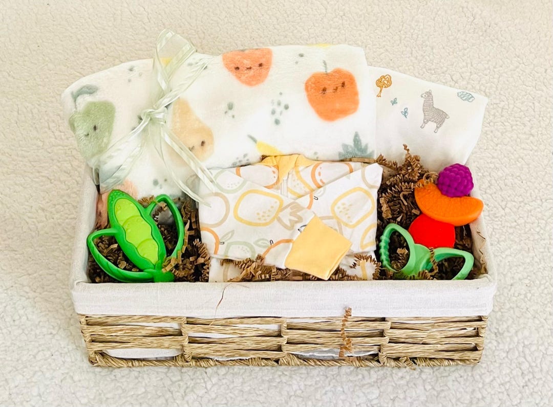 Gender Neutral Baby Gift Basket With Fruit and Veggie Baby Gift Basket ...