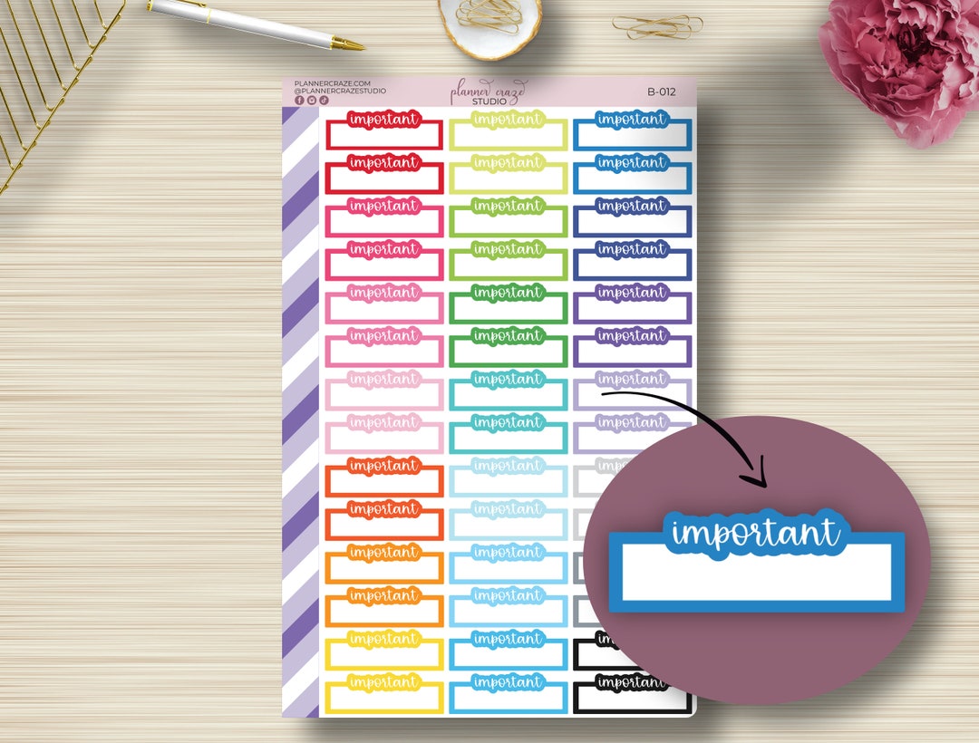 Important Label, Quarter Box, Reminder, Planner Stickers, Planning, EC ...