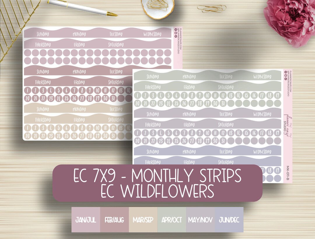 EC 7x9 Monthly Planner Stickers, Planning, Tracking, Date, Reminder, EC ...