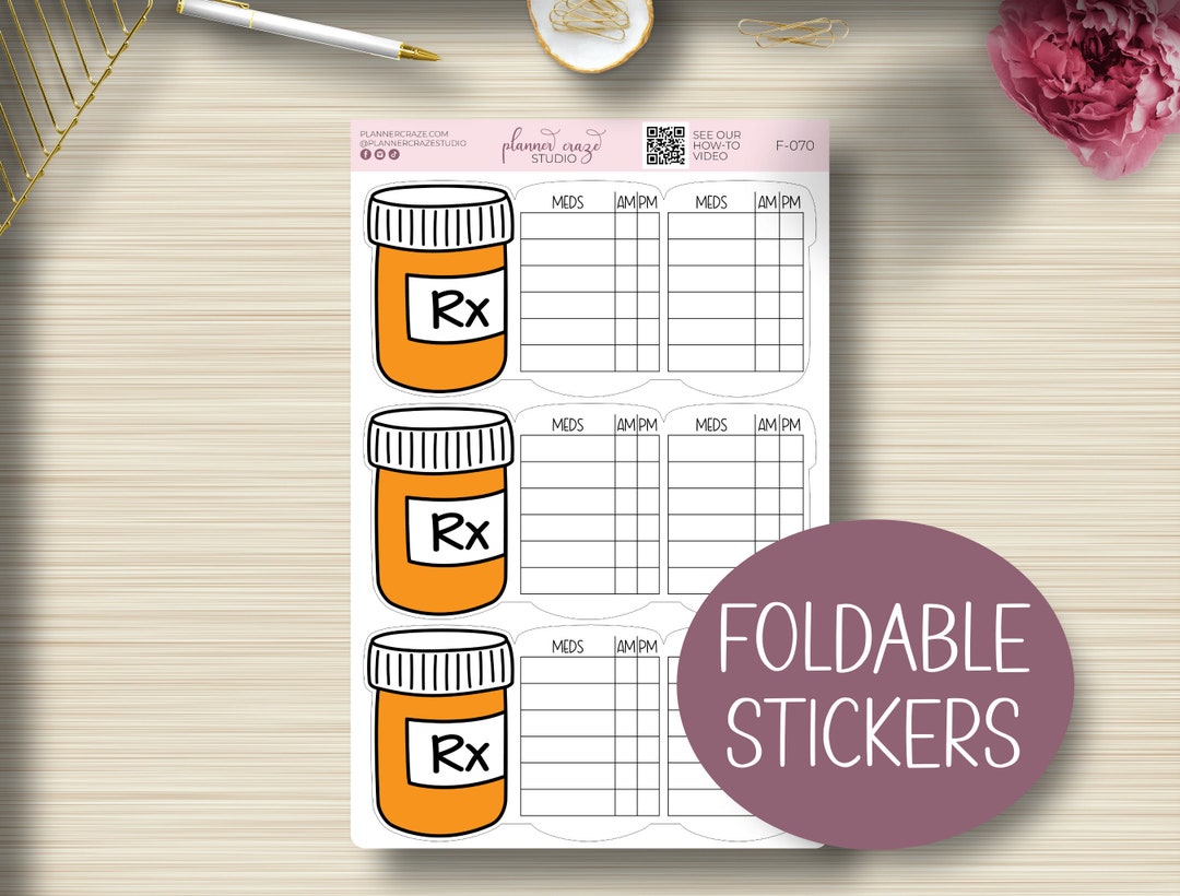 Foldable Planner Stickers, Prescription Bottle, Tri-fold Sticker ...