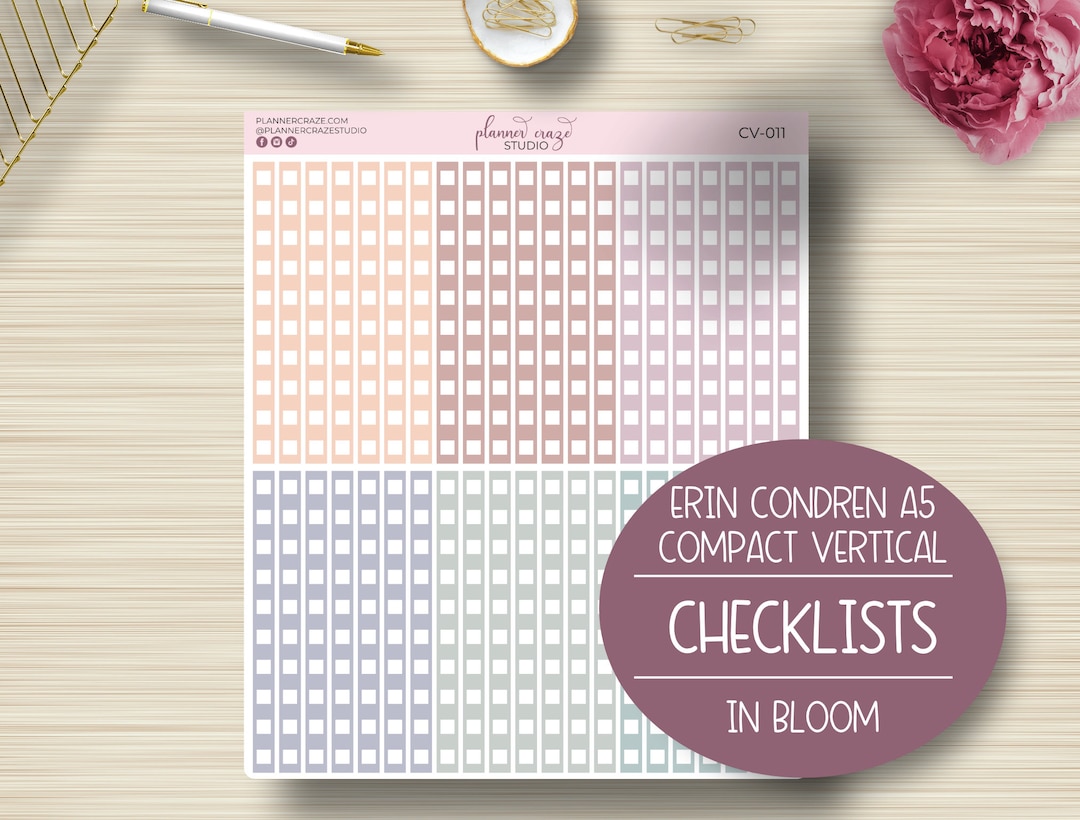 Checklist Stickers, in Bloom, Compact Vertical, EC A5, Weekly Planner ...