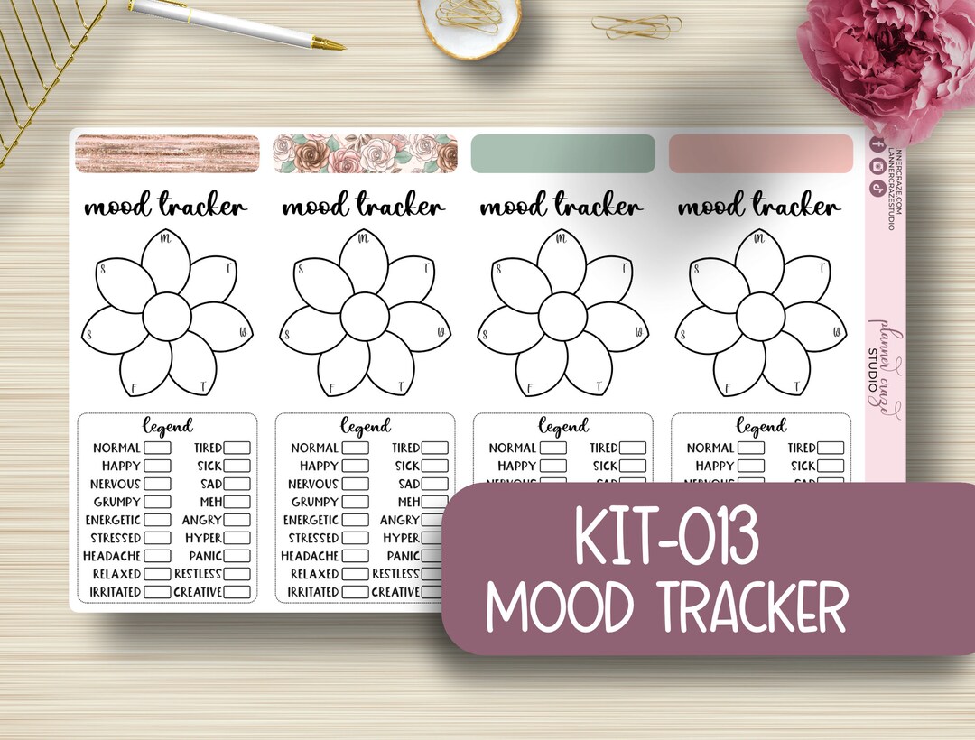 Weekly Mood Tracker 1.5" Wide Flower Planner Stickers, Planning ...