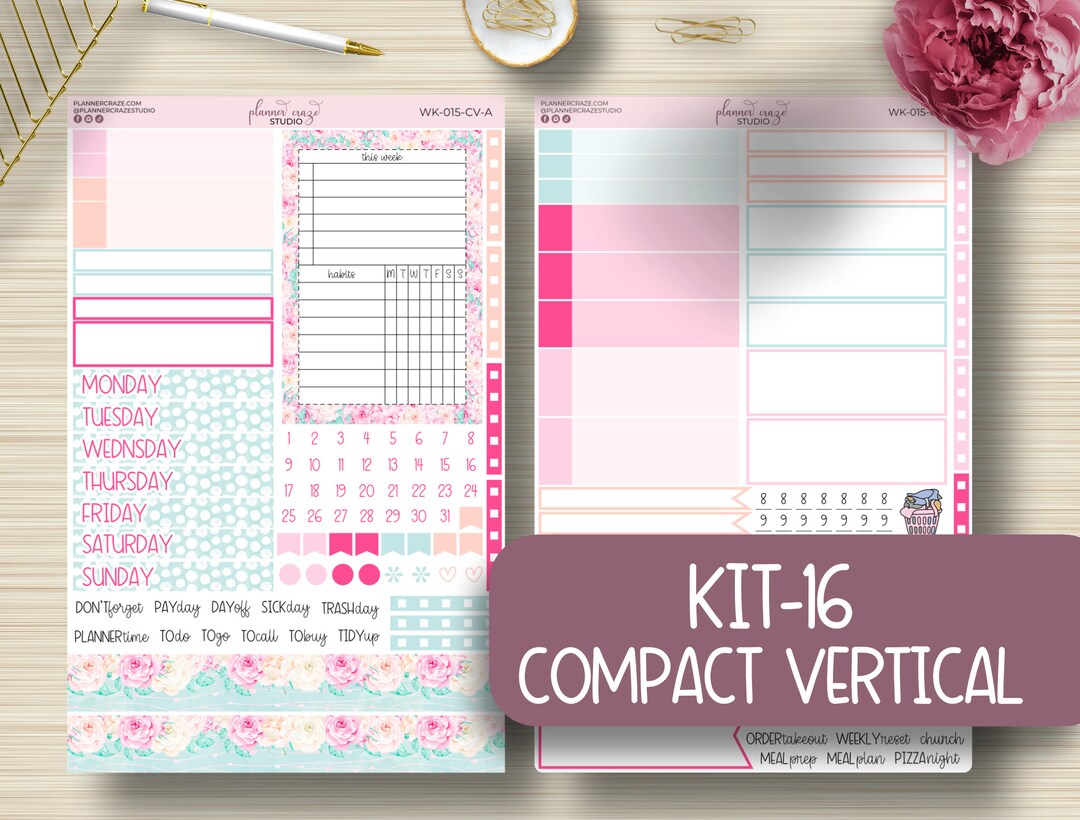 Compact Vertical, Weekly Planner Stickers, Planning, Labels, Erin ...
