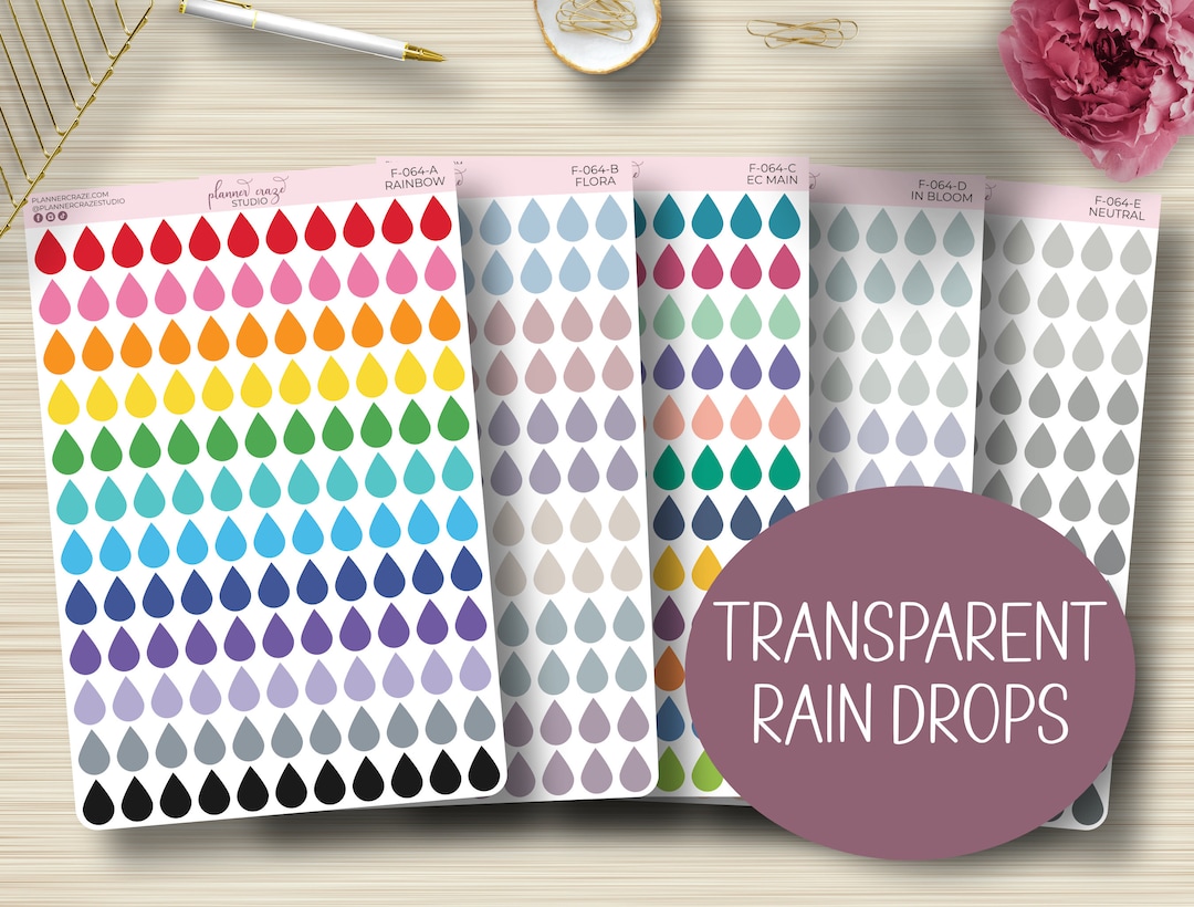 Transparent Rain Drops, Clear Planner Stickers, Planning, Monthly ...