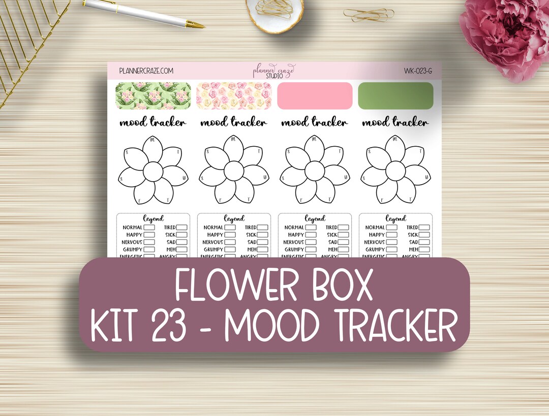 Weekly Mood Tracker 1.5" Wide Flower Planner Stickers, Planning ...