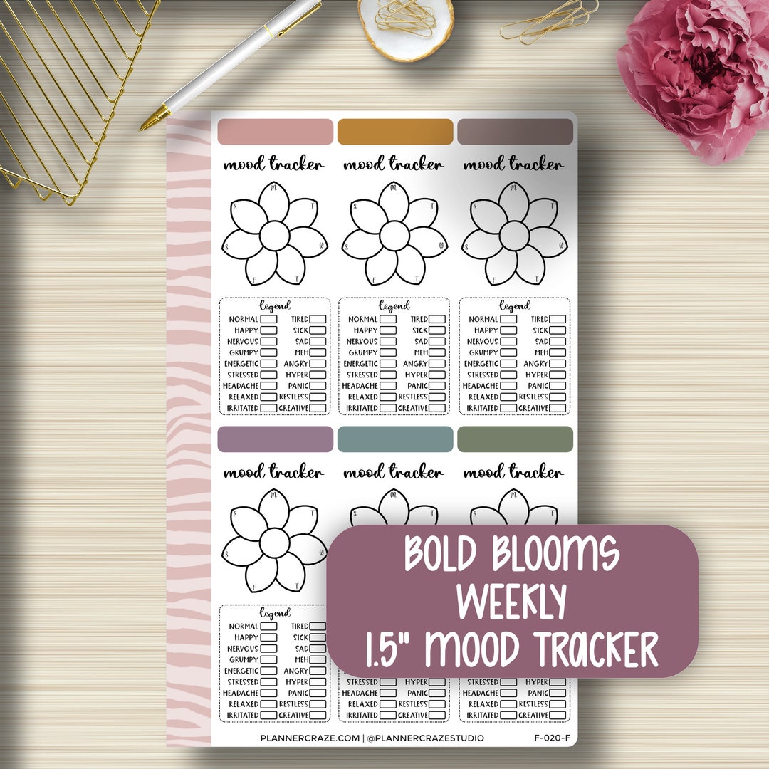 Weekly Mood Tracker 1.5" Wide Flower Planner Stickers, Planning ...