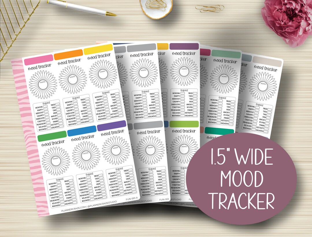 Mood Tracker 1.5" Wide Planner Stickers, Monthly Planning, Tracking, EC ...