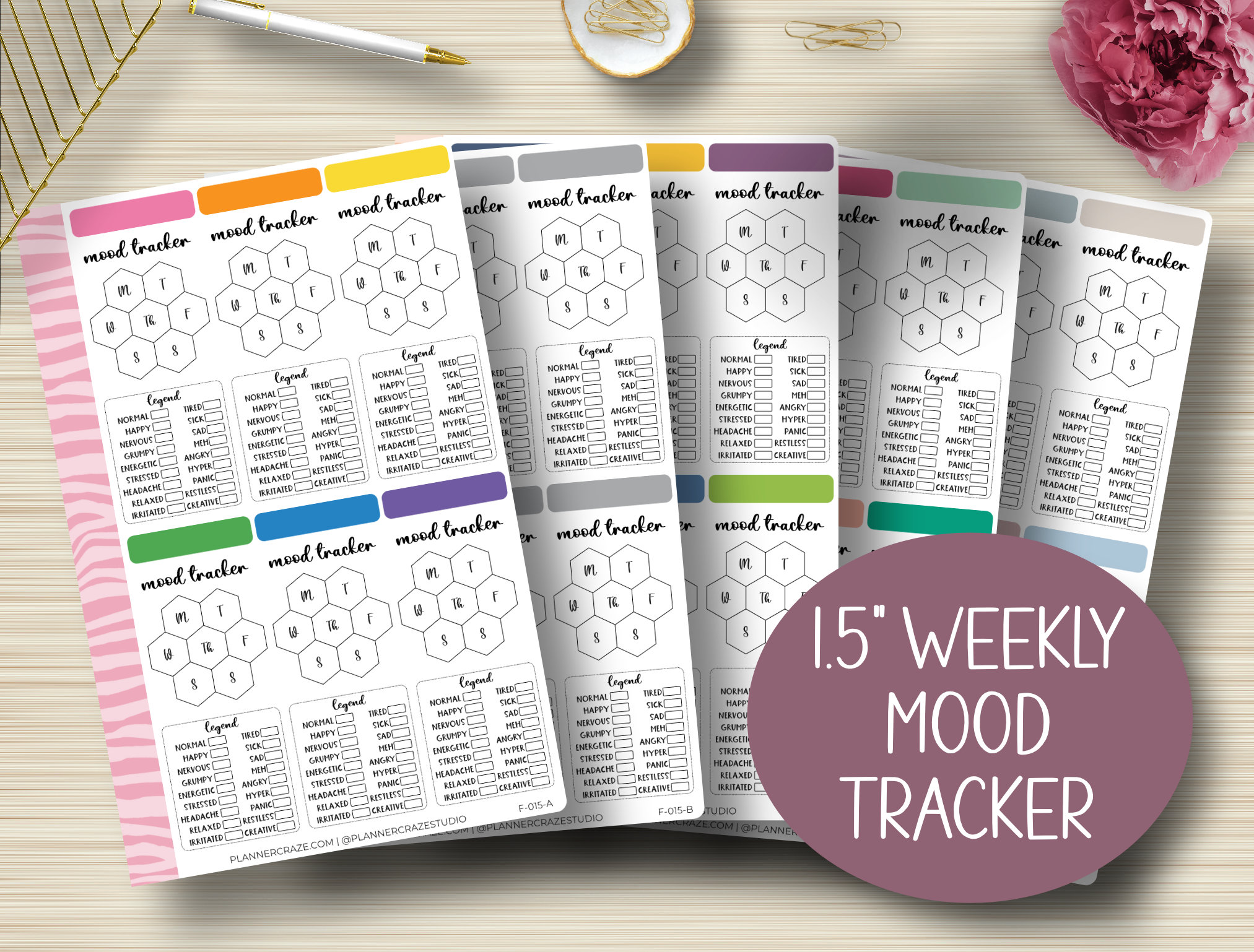 Weekly Mood Tracker 1.5 Wide Hexagon Planner Stickers - Etsy