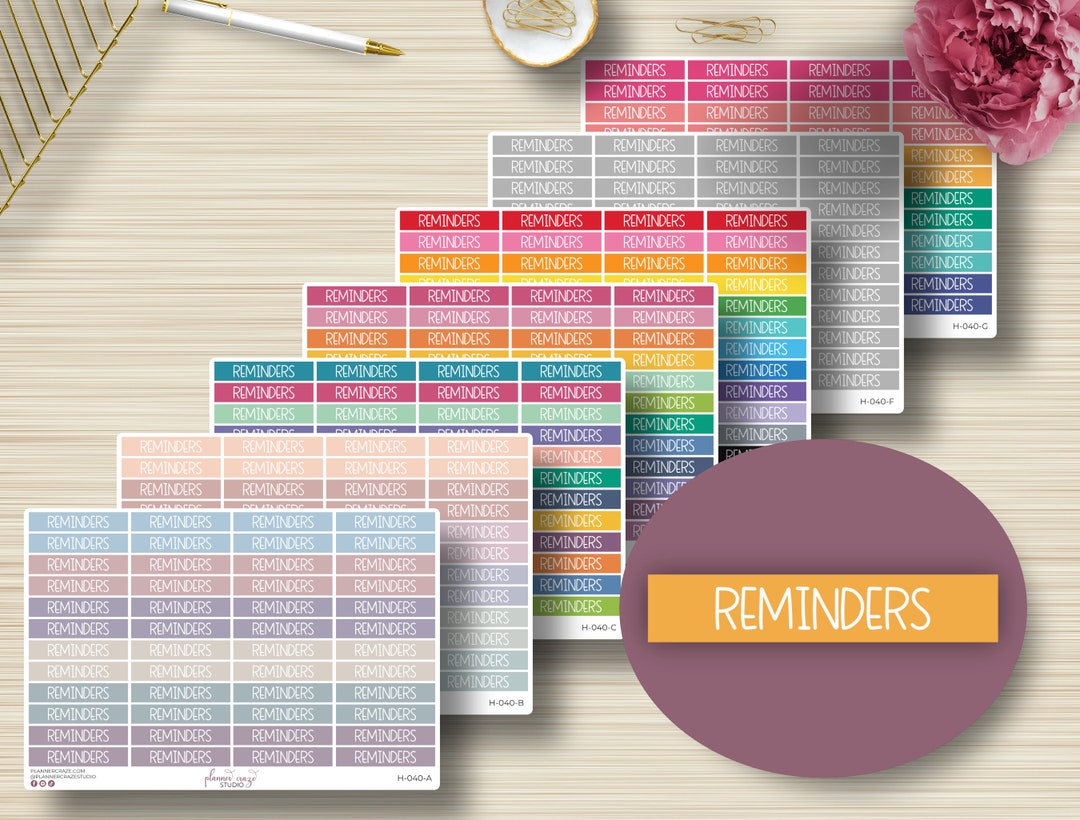 Reminders Planner Stickers, Header, Erin Condren, EC Stickers ...