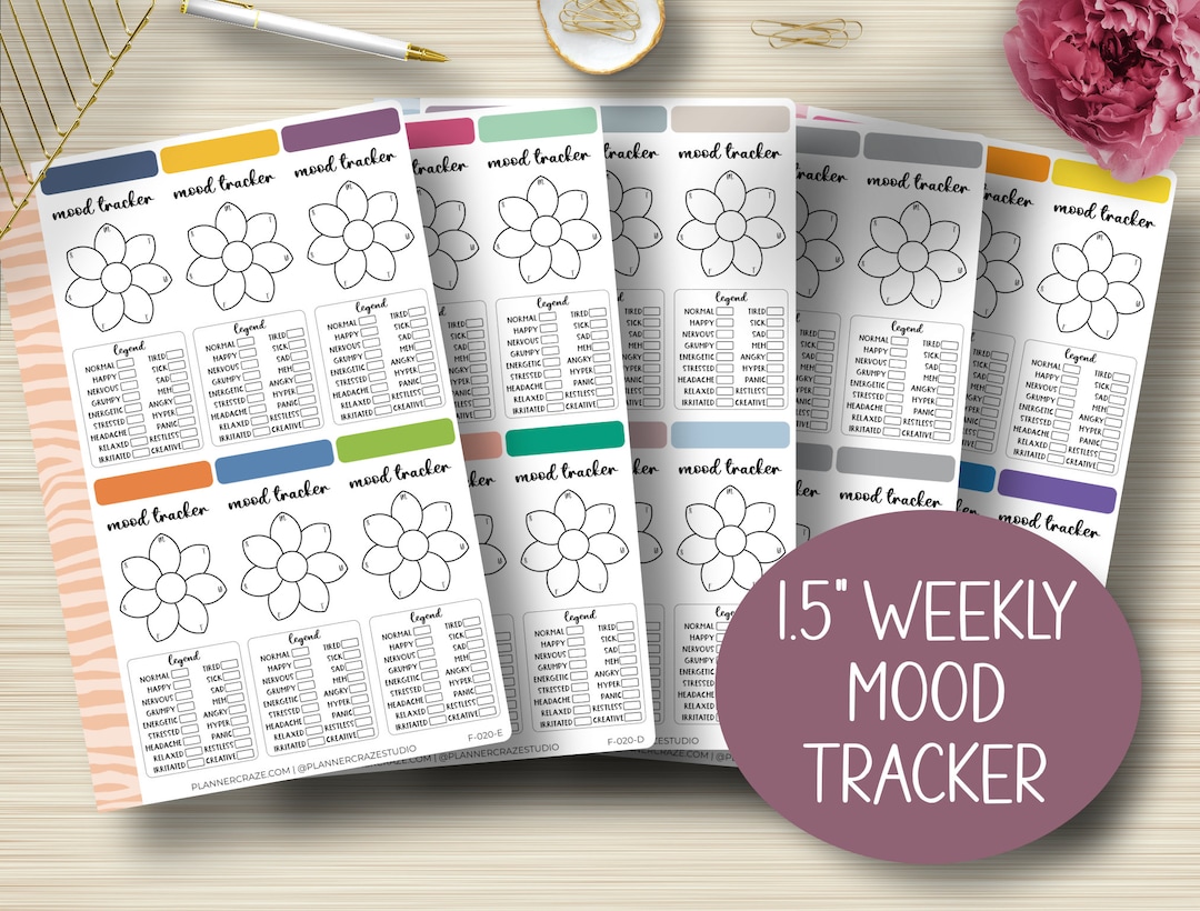 Weekly Mood Tracker 1.5" Wide Flower Planner Stickers, Planning ...