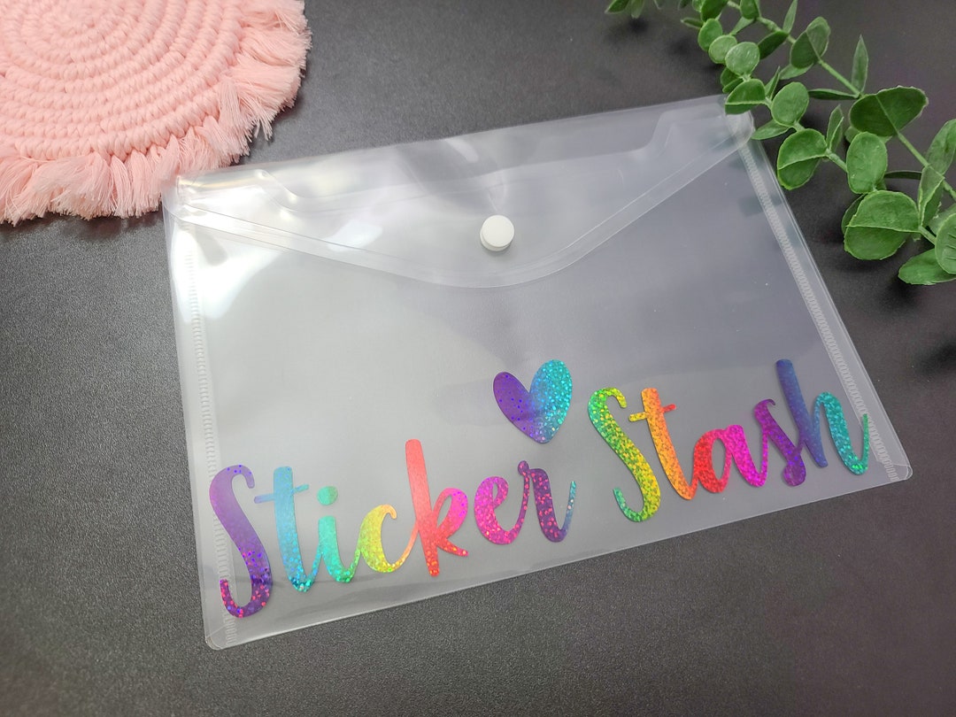 9x7" Sticker Storage, Clear Envelope, Snap Button, Rainbow Vinyl ...