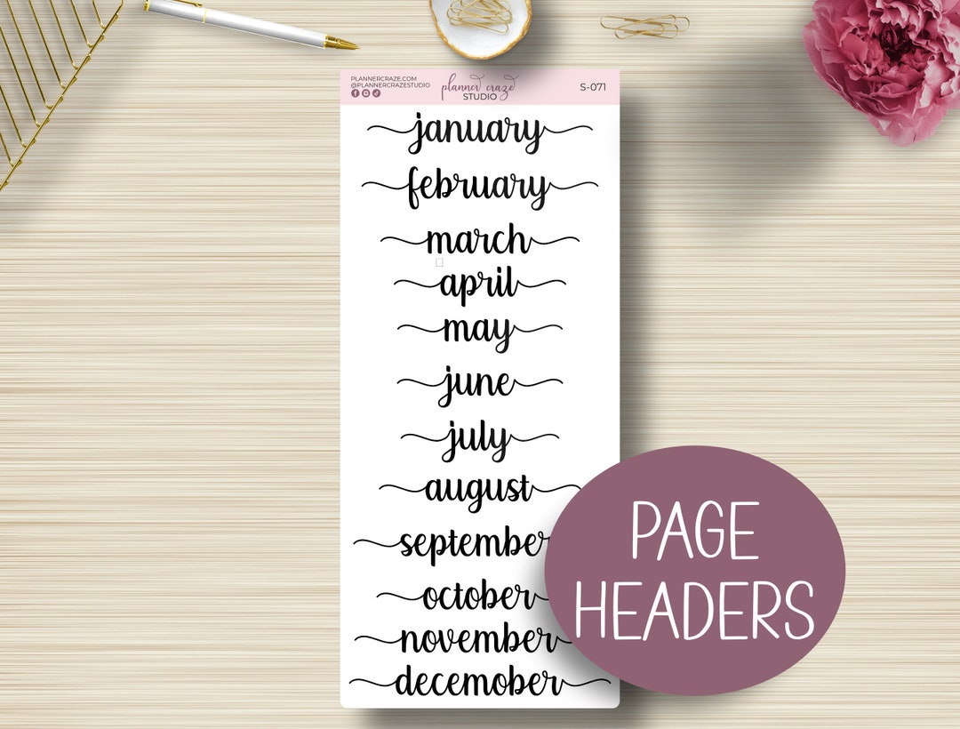 Monthly Page Headers, Planner Stickers, Scripts, Planning Sticker, Erin ...