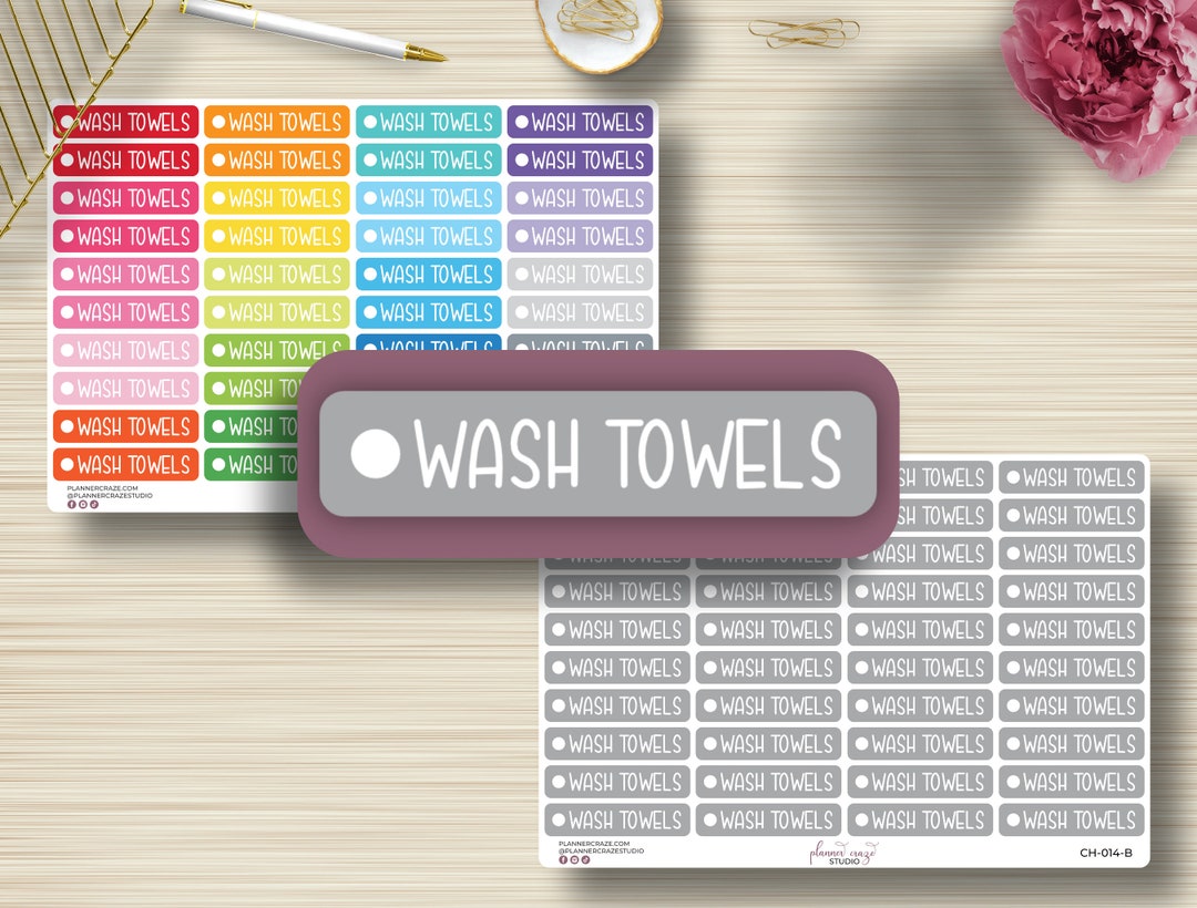 Wash Towels, Individual Checklist Header, Events, Planner Stickers, EC ...