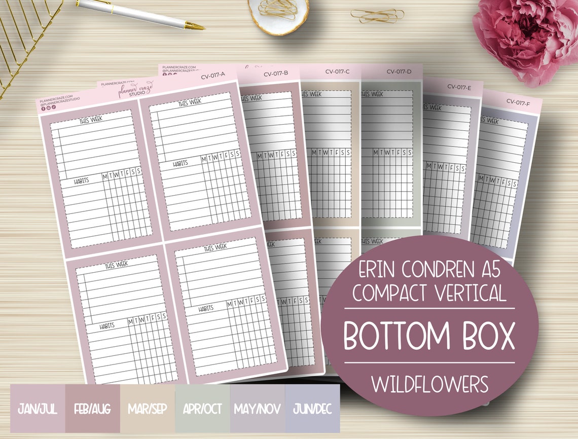 Bottom Box Stickers, Wildflowers, Compact Vertical, EC A5, Tracker ...