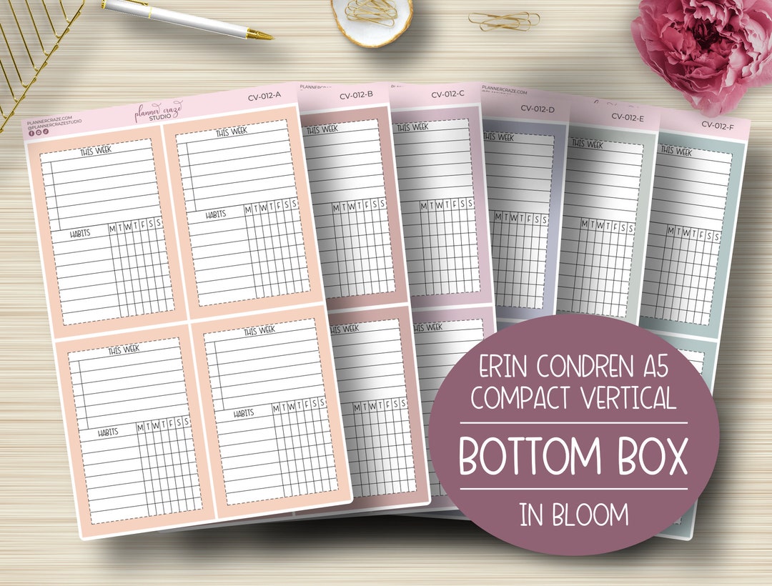 Bottom Box Stickers, in Bloom, Compact Vertical, EC A5, Tracker, Weekly ...