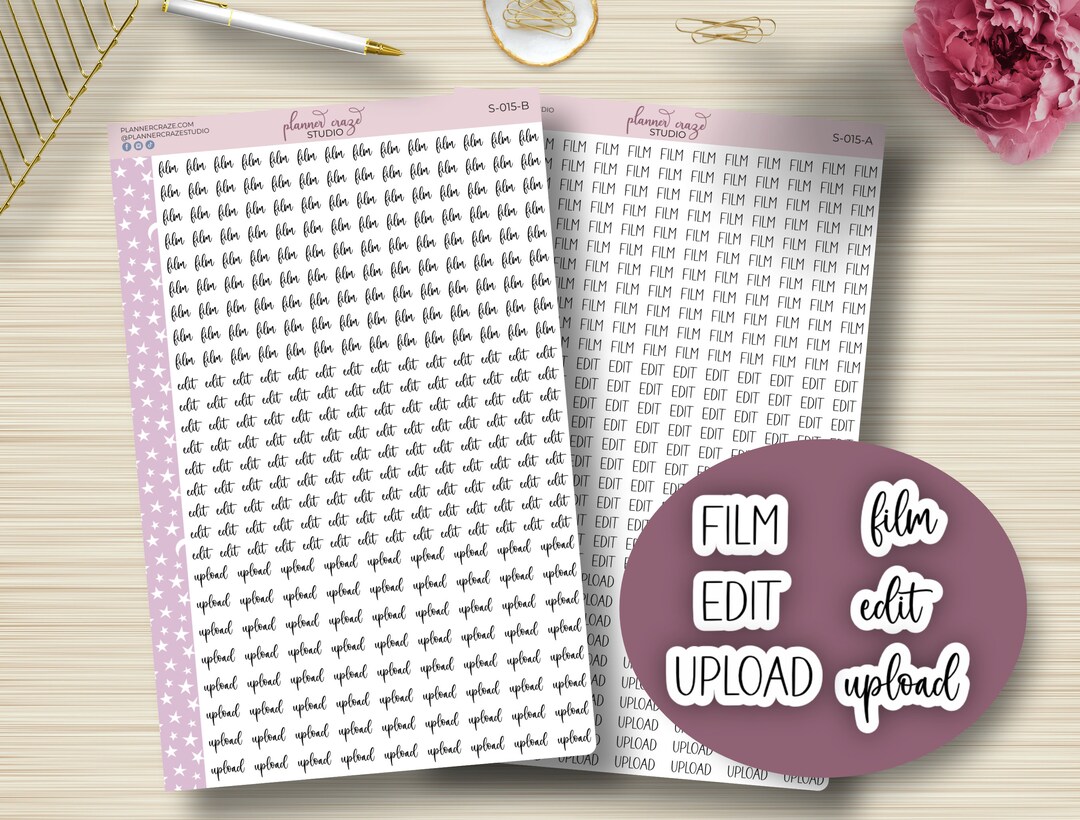 Film Edit Upload Script Planner Stickers, Planning, EC Stickers, ECLP ...