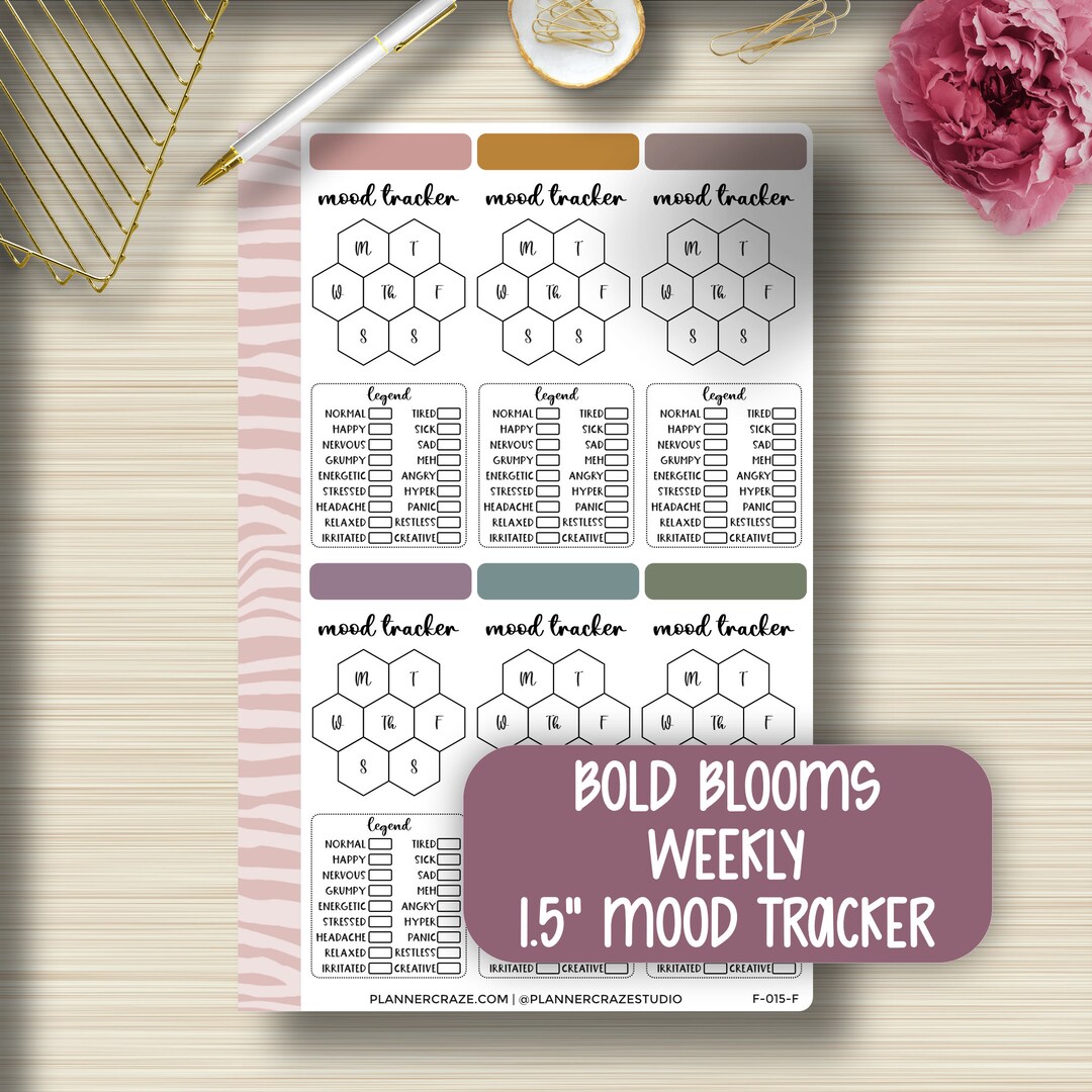 Weekly Mood Tracker 1.5" Wide Hexagon Planner Stickers, Planning ...