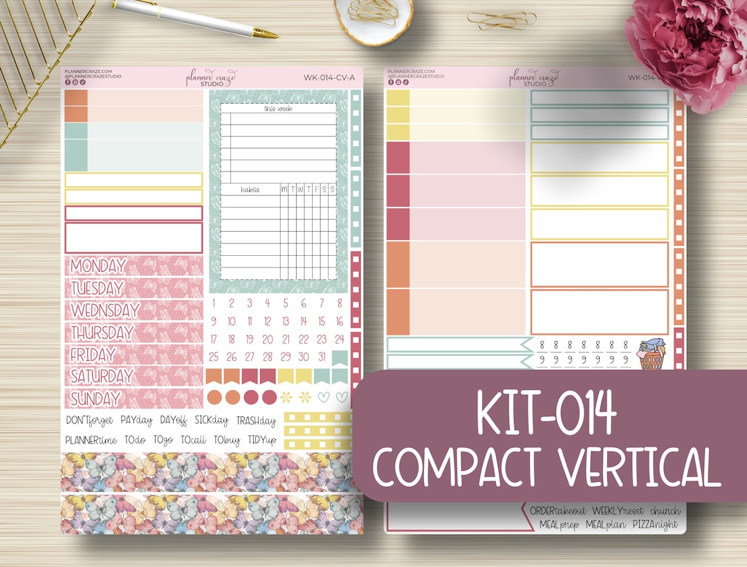 Compact Vertical, Weekly Planner Stickers, Planning, Labels, Erin ...