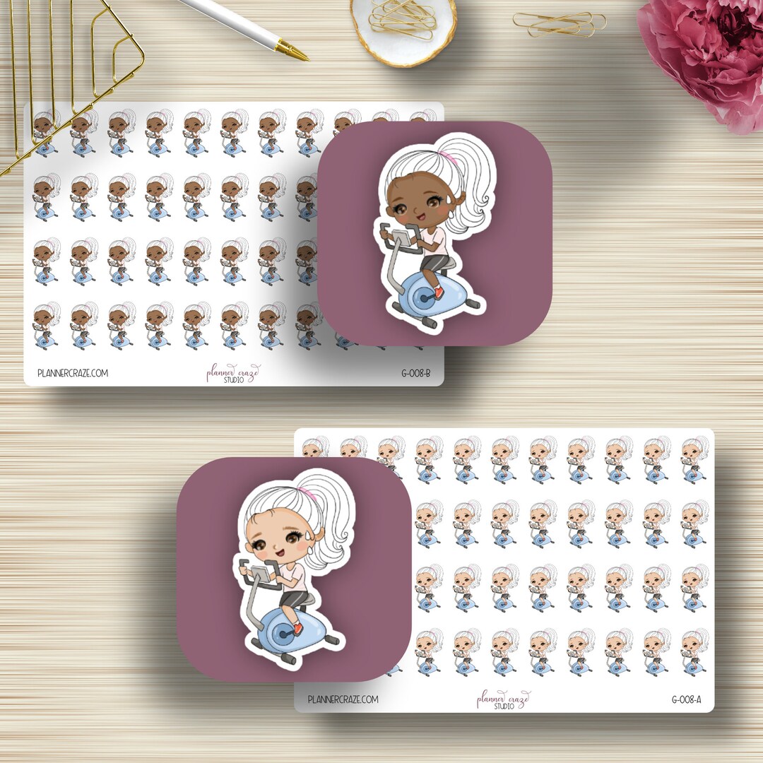 Workout Doodle Girl, Planner Stickers, Fitness, Elliptical, EC Stickers ...