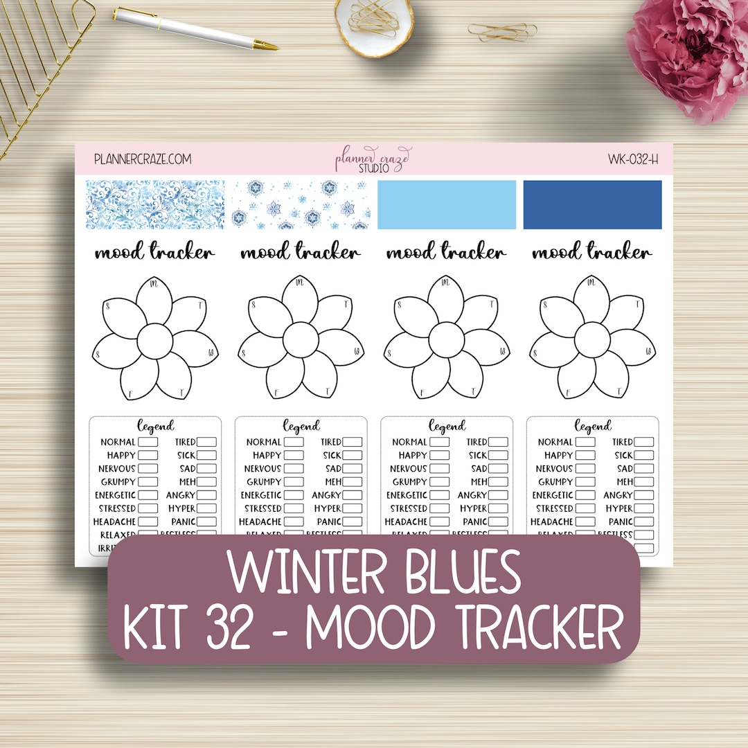 Weekly Mood Tracker 1.5" Wide Flower Planner Stickers, Planning ...
