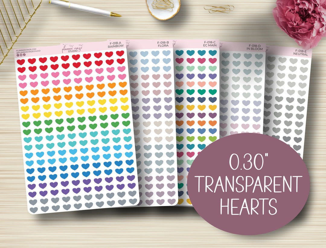 Transparent 0.25" Hearts, Clear Planner Stickers, Planning, Monthly ...