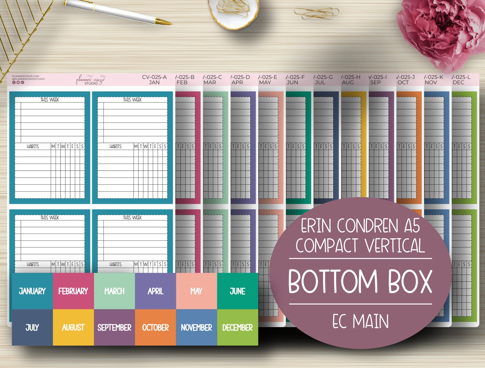 Bottom Box Stickers, Compact Vertical, EC A5, Tracker, Weekly Planner ...