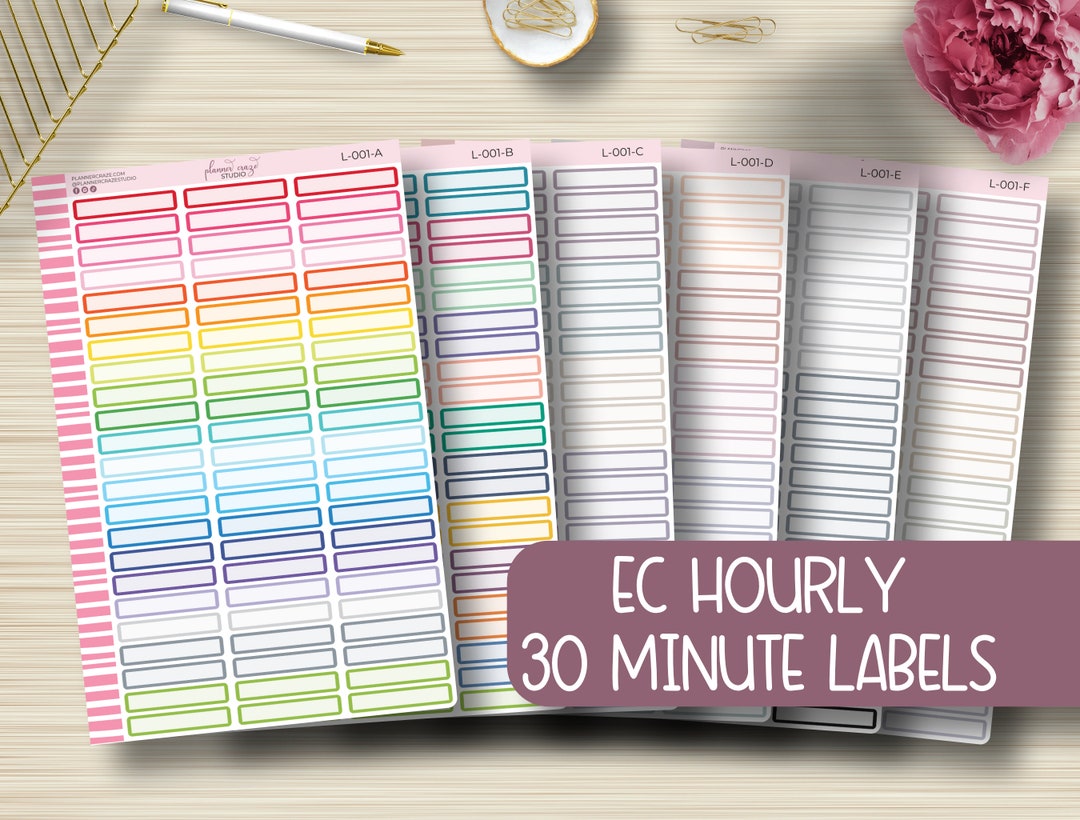 1/2 Hour Labels Planner Stickers, Header, Erin Condren, ECLP, EC ...