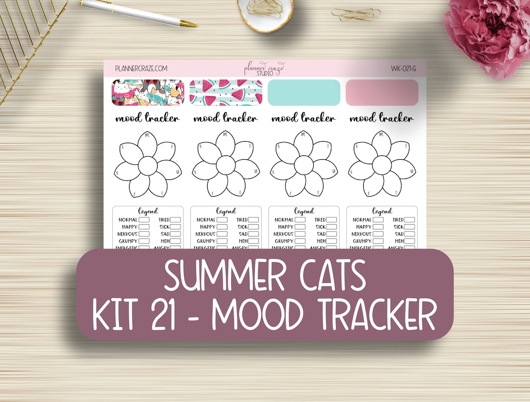 Weekly Mood Tracker 1.5" Wide Flower Planner Stickers, Planning ...