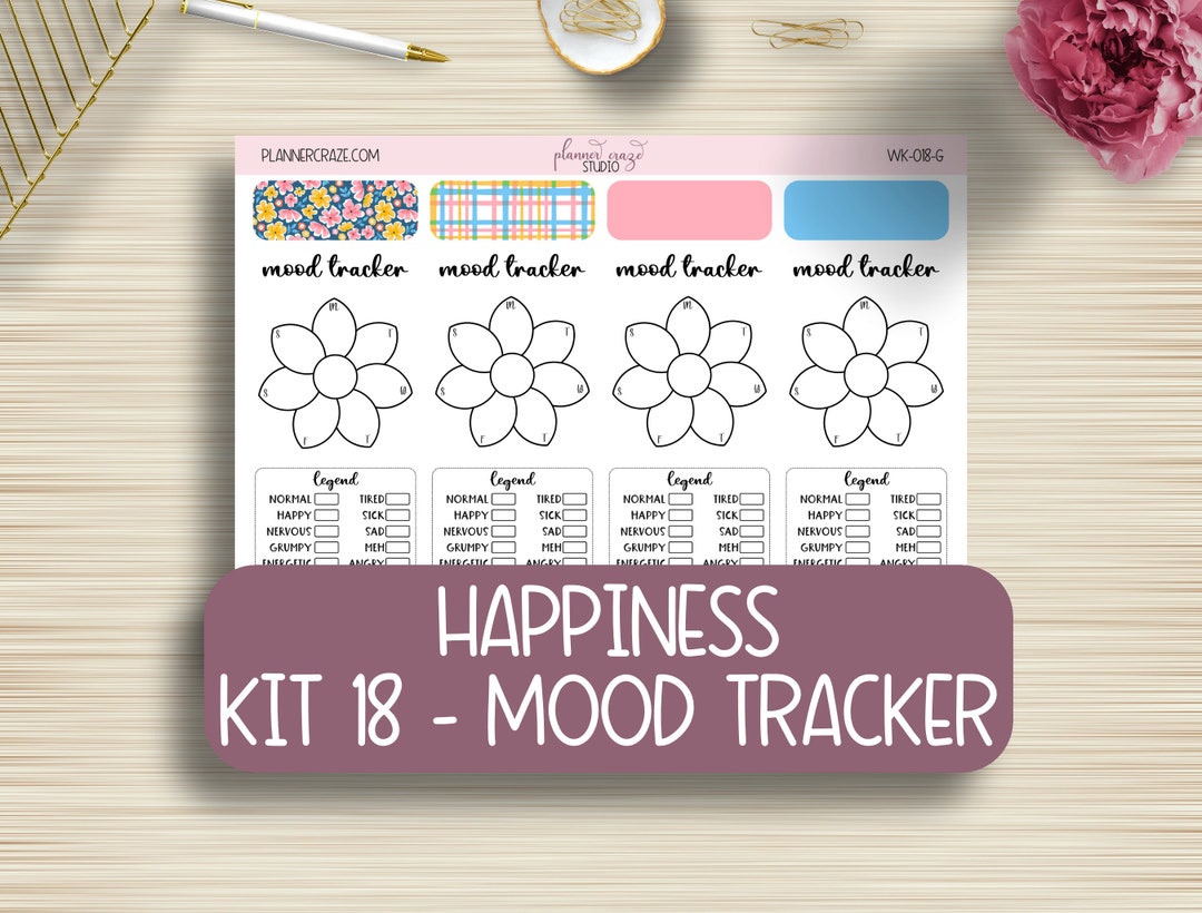 Weekly Mood Tracker 1.5" Wide Flower Planner Stickers, Planning ...