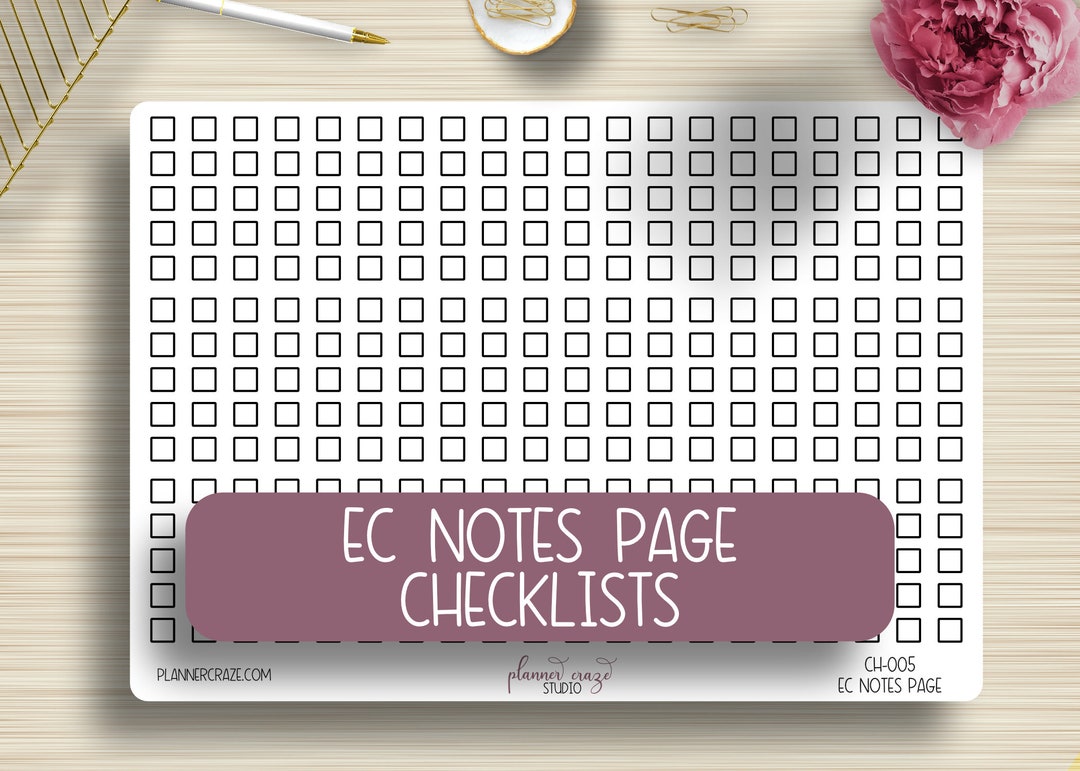 EC Notes Page Checklists, Weekly Planner Stickers, Events, to Do List ...