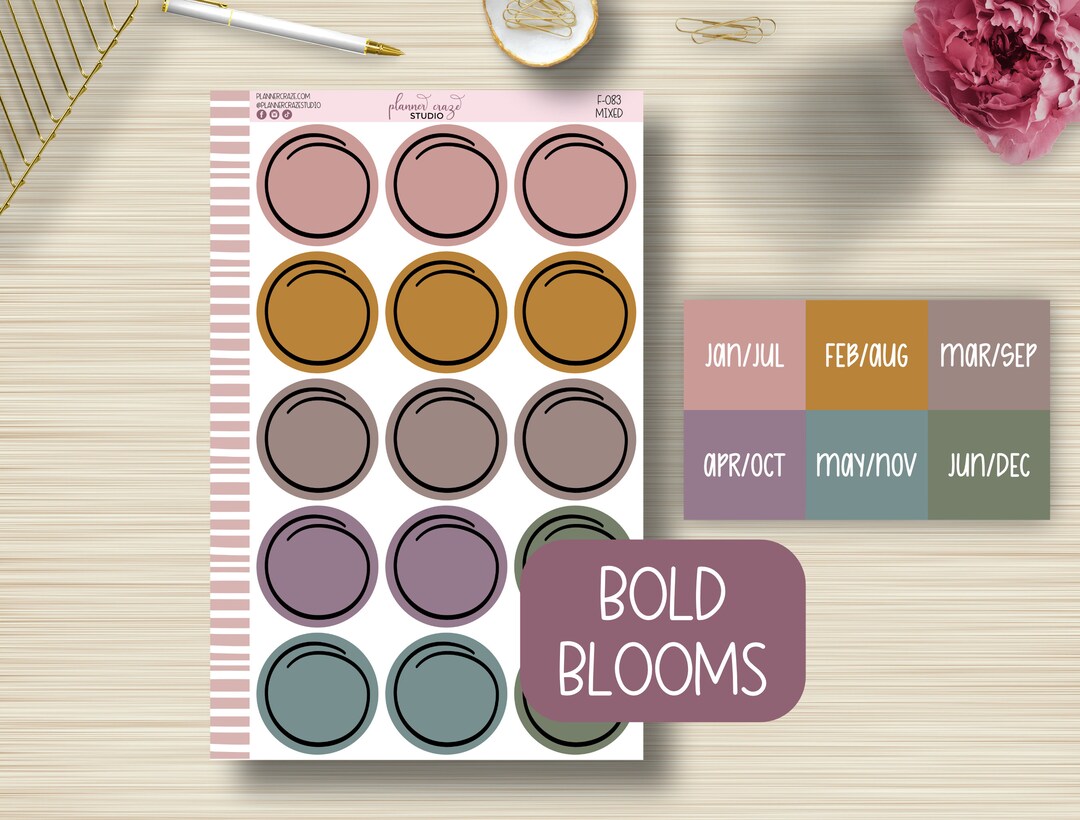 Drawn Circle Planner Stickers, Bold Blooms, Doodle, Erin Condren Life ...