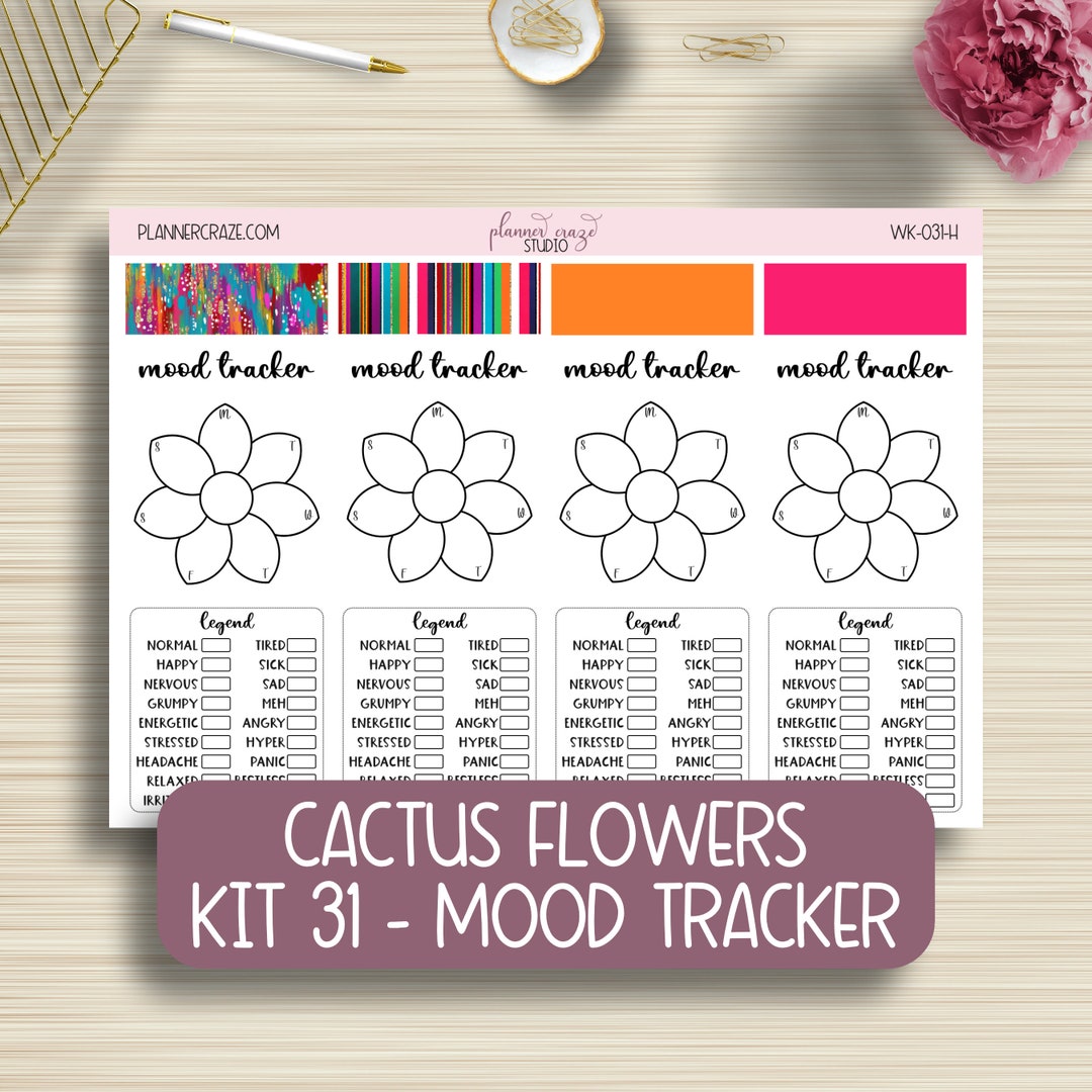 Weekly Mood Tracker 1.5" Wide Flower Planner Stickers, Planning ...