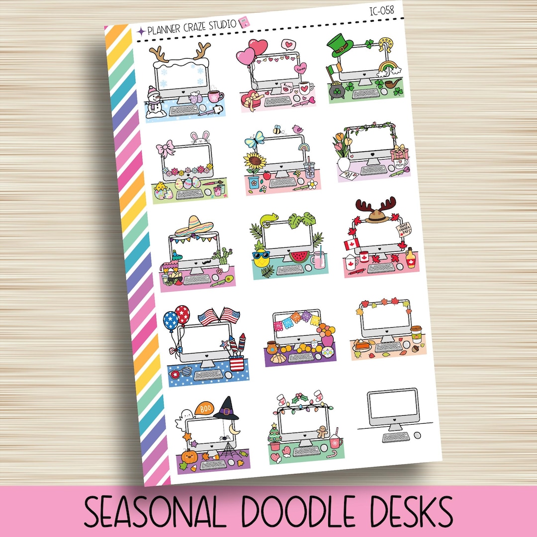 Desk Doodle Planner Stickers, Seasons, Holiday, Planning, EC, Erin ...
