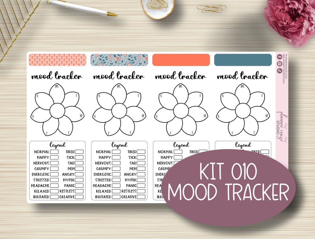 Weekly Mood Tracker 1.5" Wide Flower Planner Stickers, Planning ...
