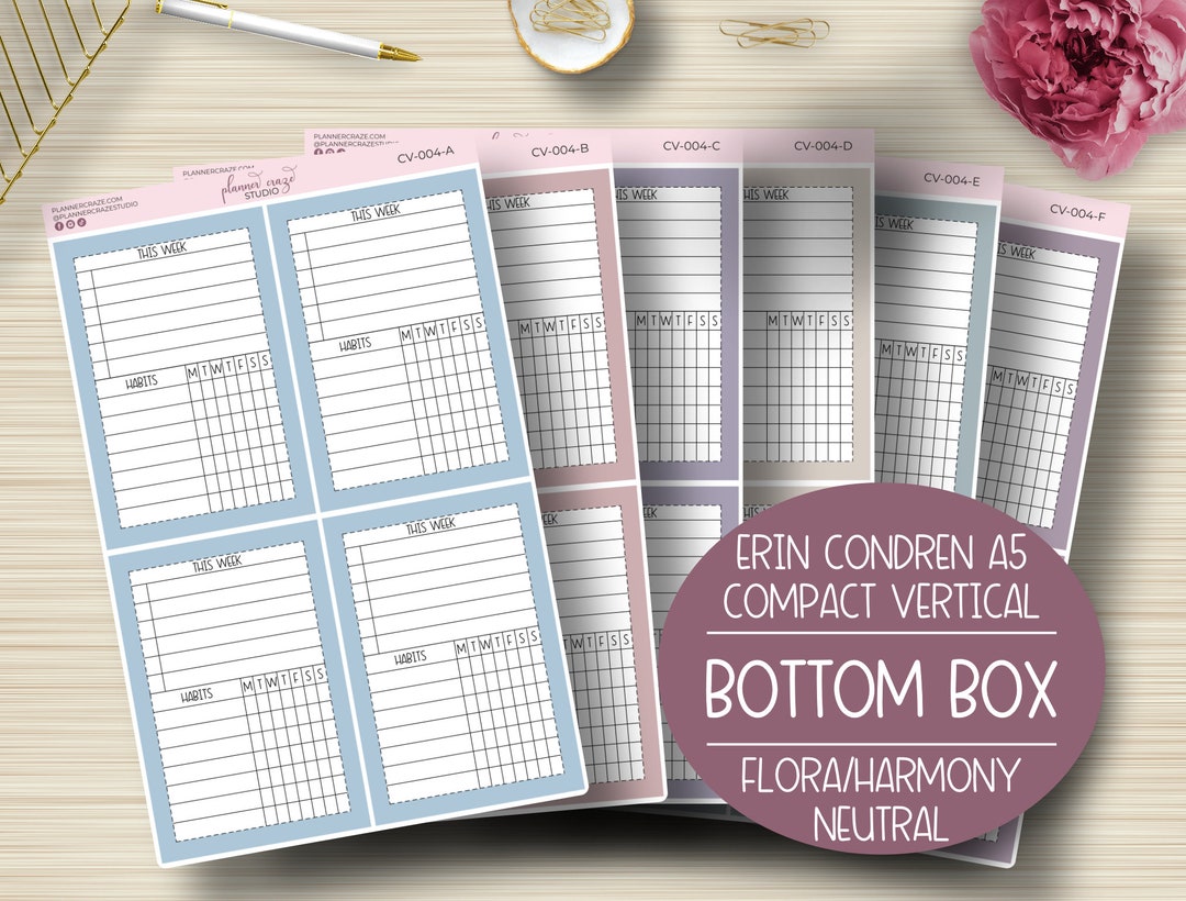 Bottom Box Stickers, Compact Vertical, EC A5, Tracker, Weekly Planner ...