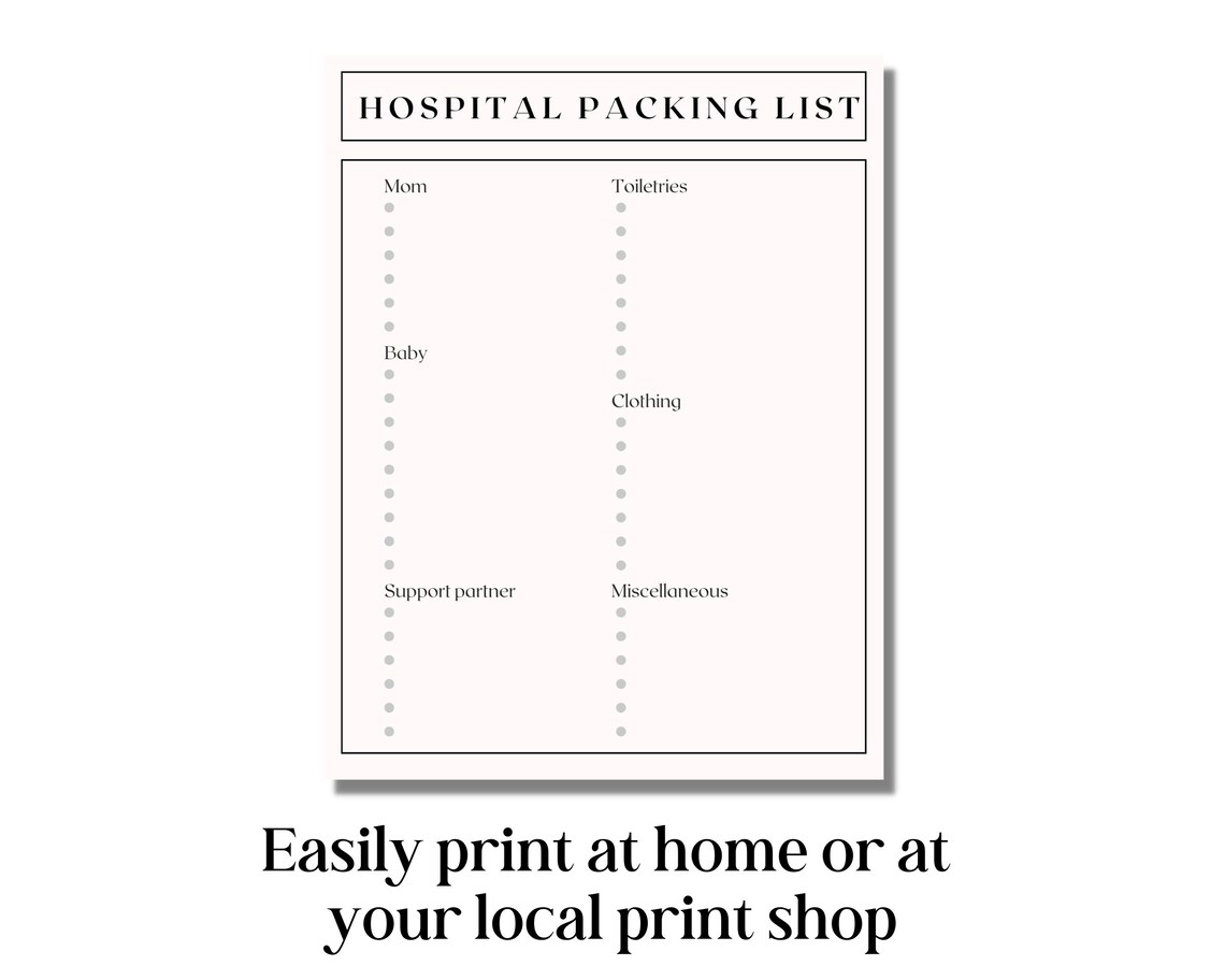 Hospital Packing List Labor and Delivery Packing List Mom Baby Support ...