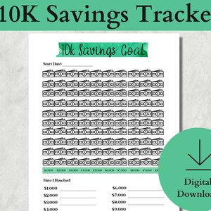 10K Savings Goal Tracker 10K Savings Tracker Save 10k Challenge A5 and ...