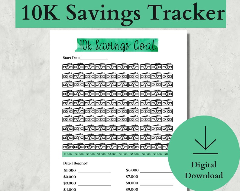 10K Savings Goal Tracker 10K Savings Tracker Save 10k Challenge A5 and ...