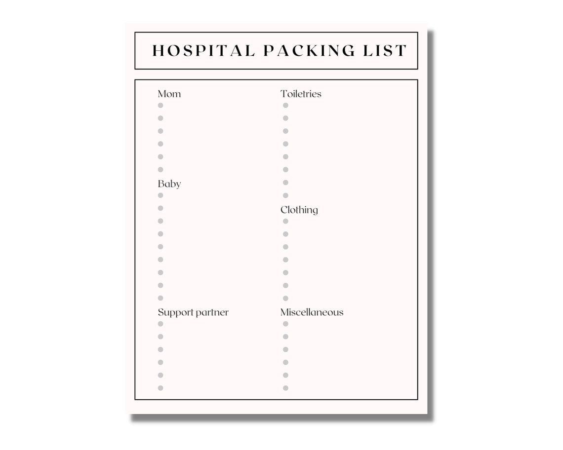 Hospital Packing List Labor and Delivery Packing List Mom Baby Support ...