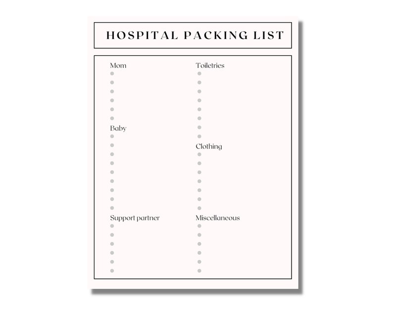 Hospital Packing List Labor and Delivery Packing List Mom Baby Support ...
